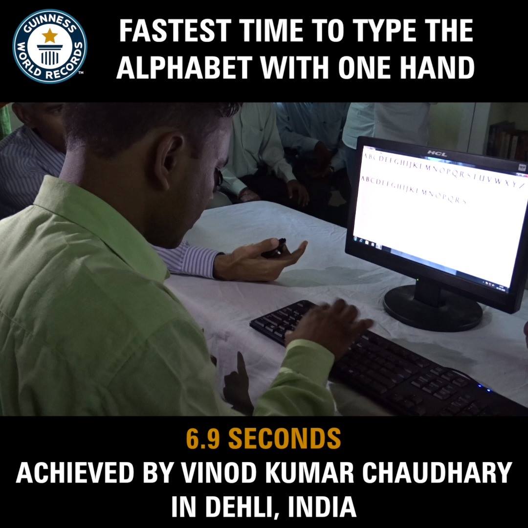 Fastest Time To Type The Alphabet One Hand Champion Typist Vinod 3235