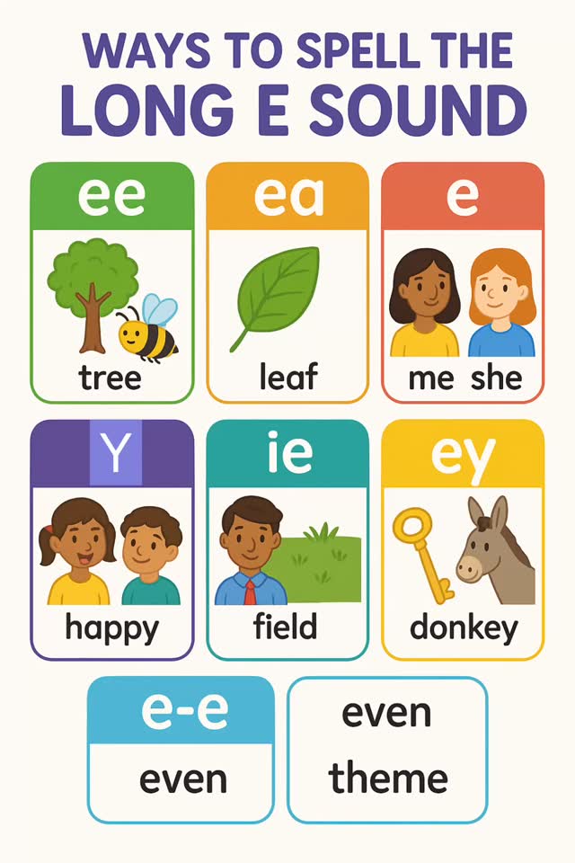📚 Common Spellings of Long E: We’ll include examples like: • ee – tree ...