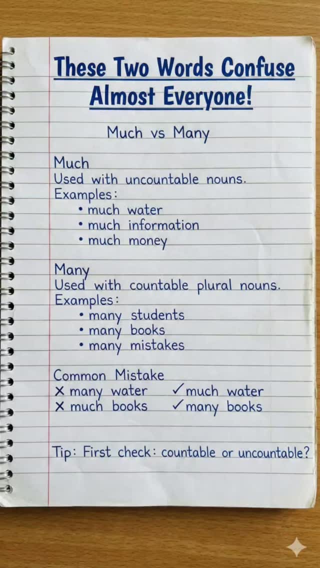 Much vs many #basicenglishgrammar #grammar #englishlearning | English ...