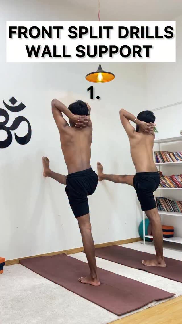 Front split drills with wall support.. • Improves hamstring flexibility ...