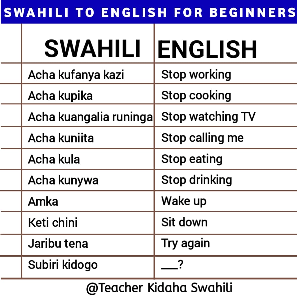 Swahili to English useful words and phrases for beginners #love #music ...
