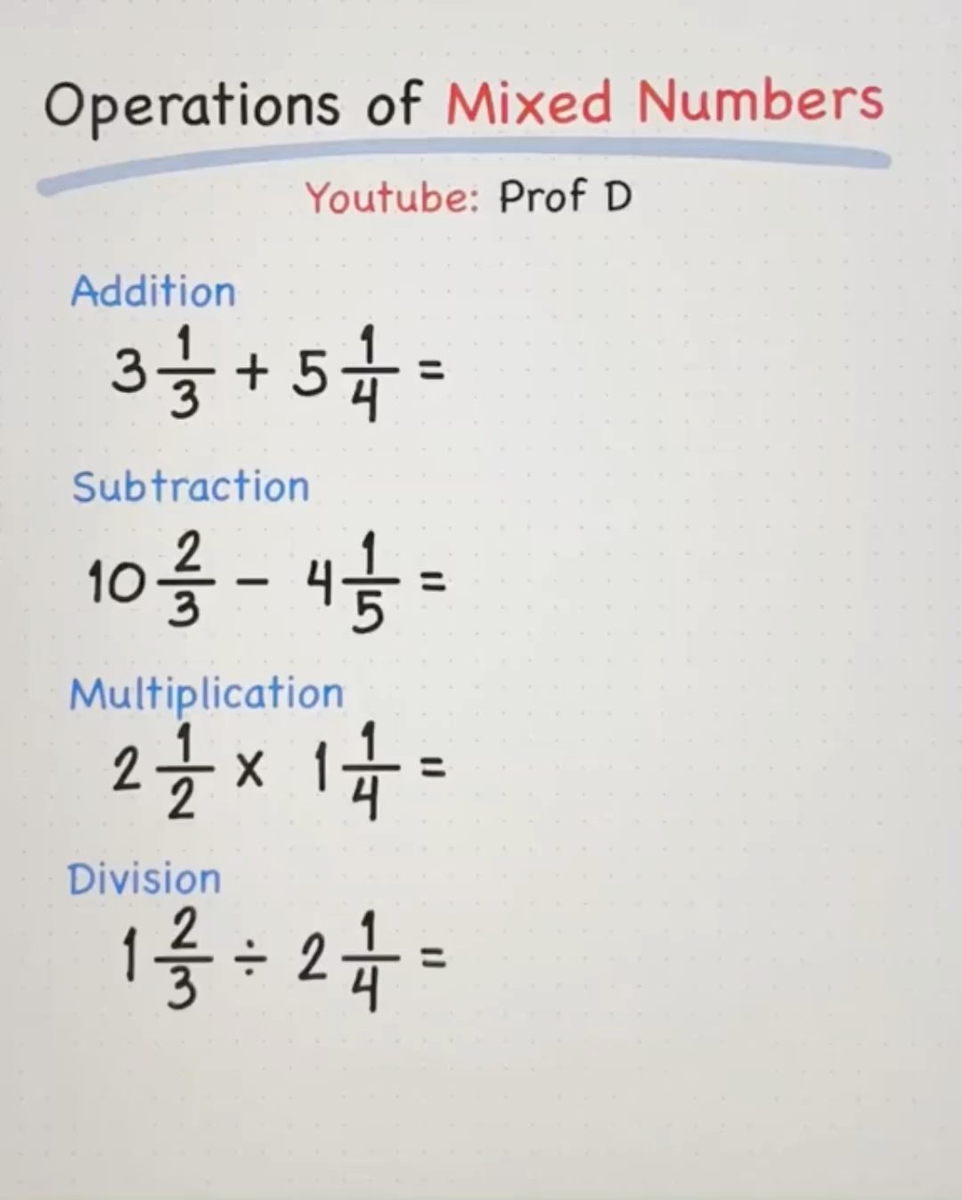 How to Add, Subtract, Multiply, or Divide Mixed Numbers? 🤔 | Prof D ...