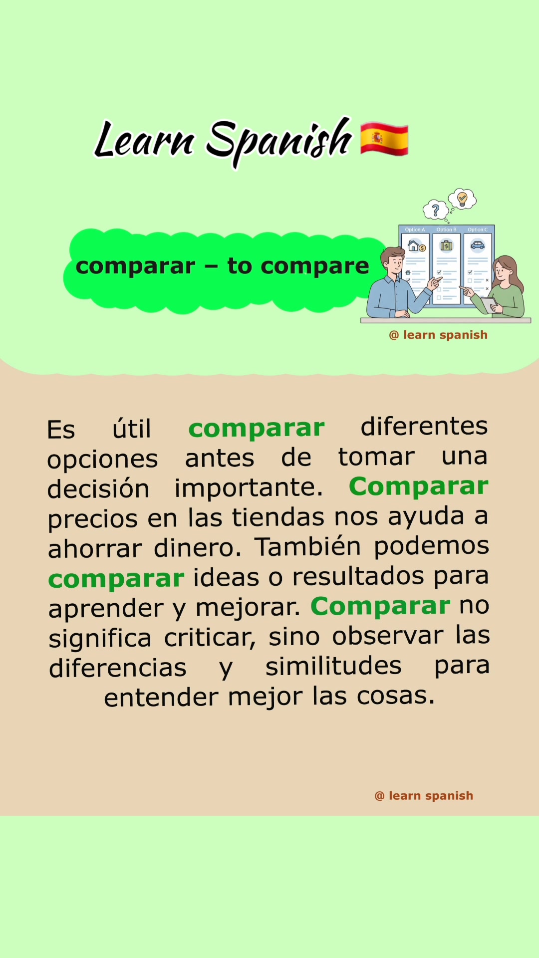 comparar - to compare 🇪🇸 | 🎧 Learn Spanish 🇪🇸 #learnspanish # ...