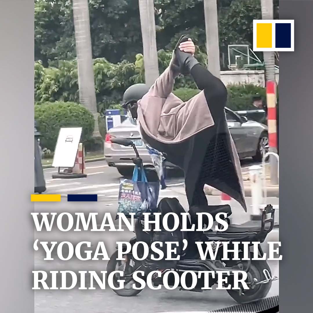 Chinese Woman Holds ‘yoga Pose While Riding Scooter Mobility Scooter