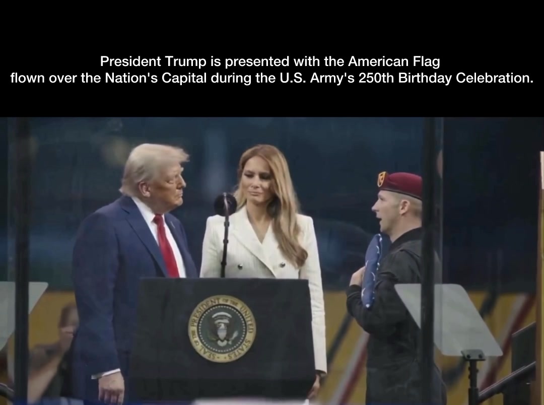 President Trump is presented with the American Flag flown over the ...