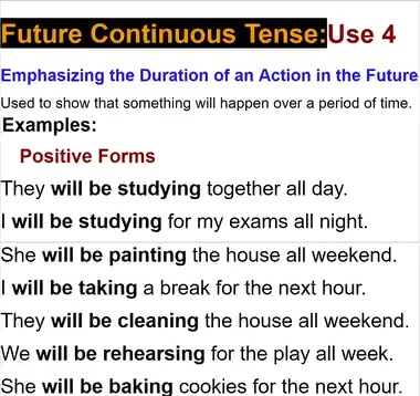 Future Continuous Tense Use 4; Emphasizing the Duration of an Action in ...