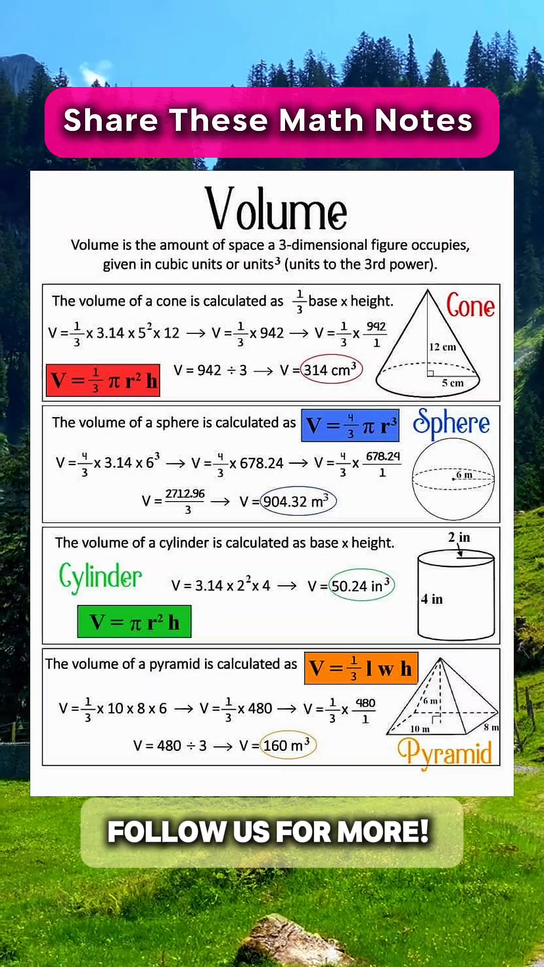 Volume Formula Math Notes | Math Notes | Facebook