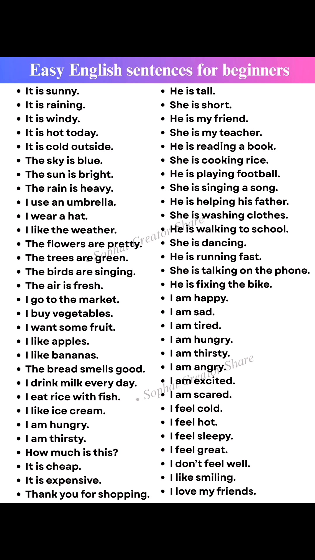 Easy English Sentences for beginners - Sophai Creator Share | Facebook