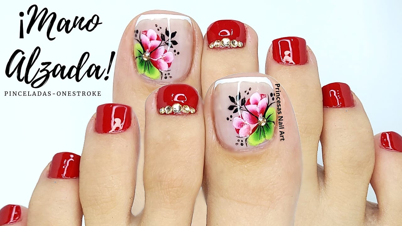 🔴 UÑas Decoradas De Los Pies FÁciles Y Bonitas Oasi A Paso Con Flores 0962