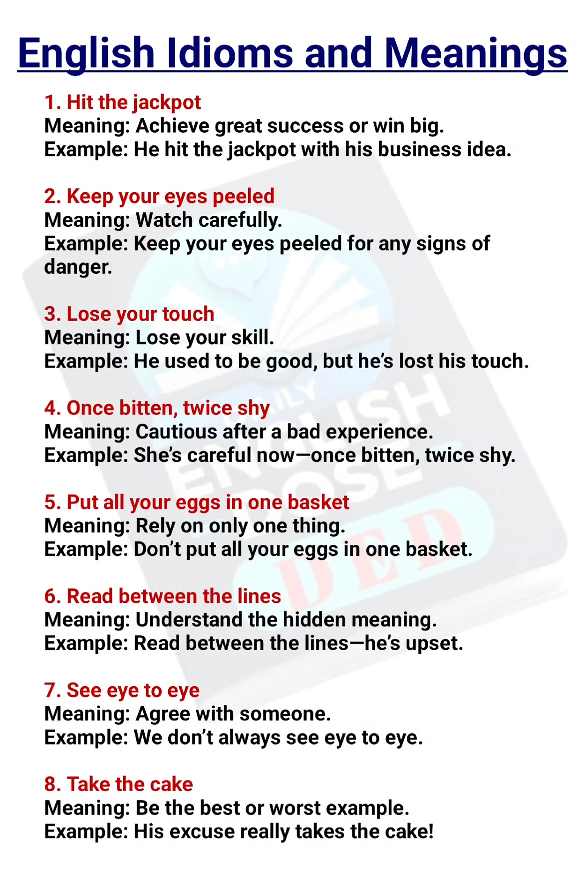 English Idioms and Their Meanings #idioms #English #vocabulary # ...