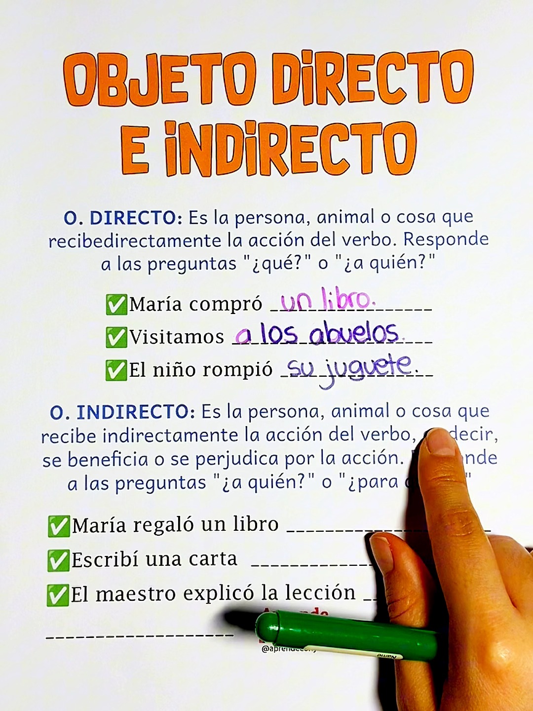 Objeto directo e indirecto | Aprende con Yes | Facebook