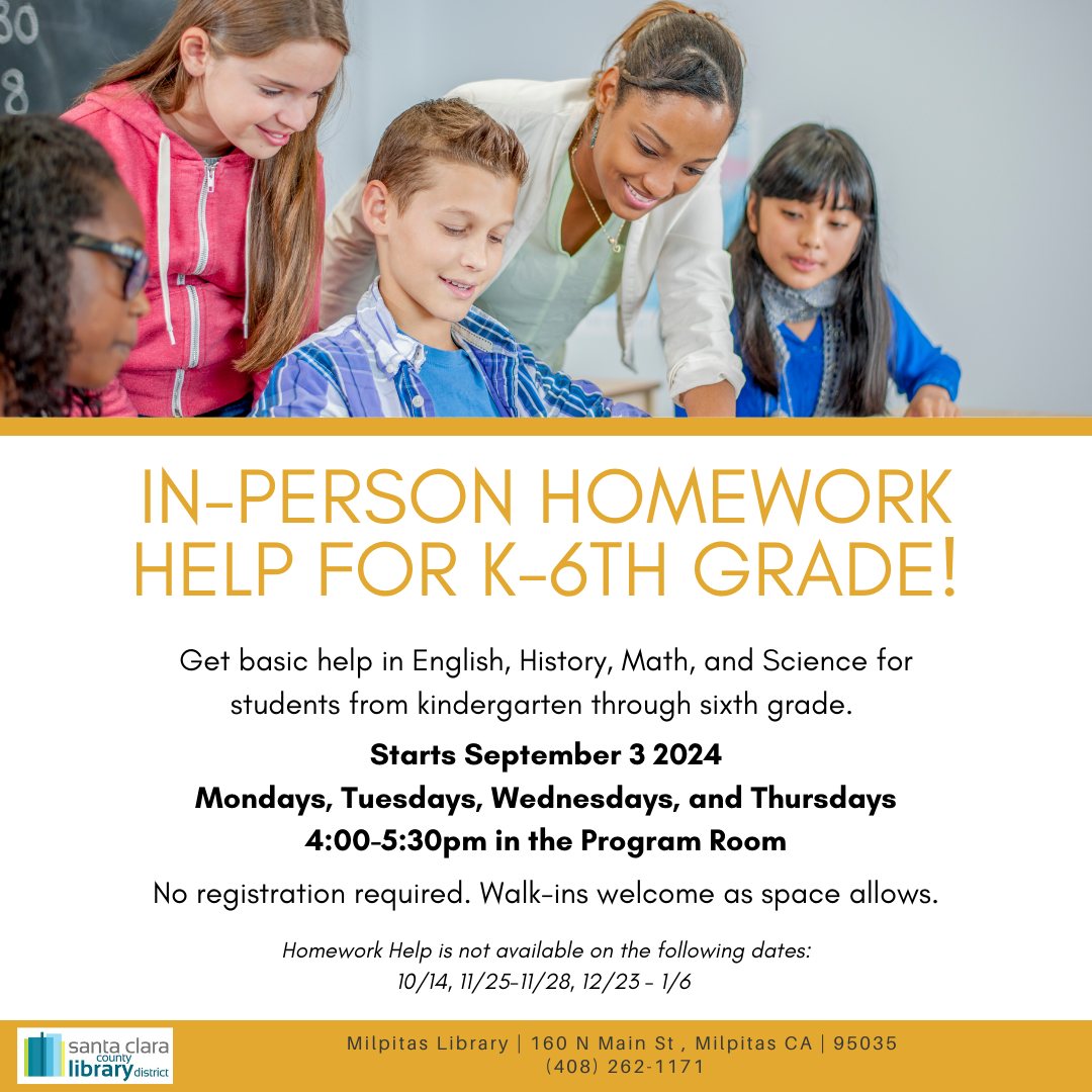🍂📚 Homework Help is back at the... - Milpitas Library | Facebook