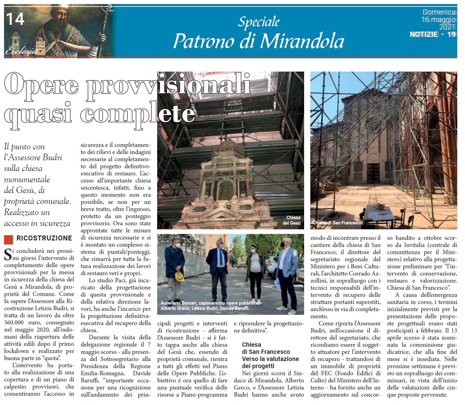 Mirandola 📣 Hanno Detto Di Noi Opere Provvisionali Quasi Complete