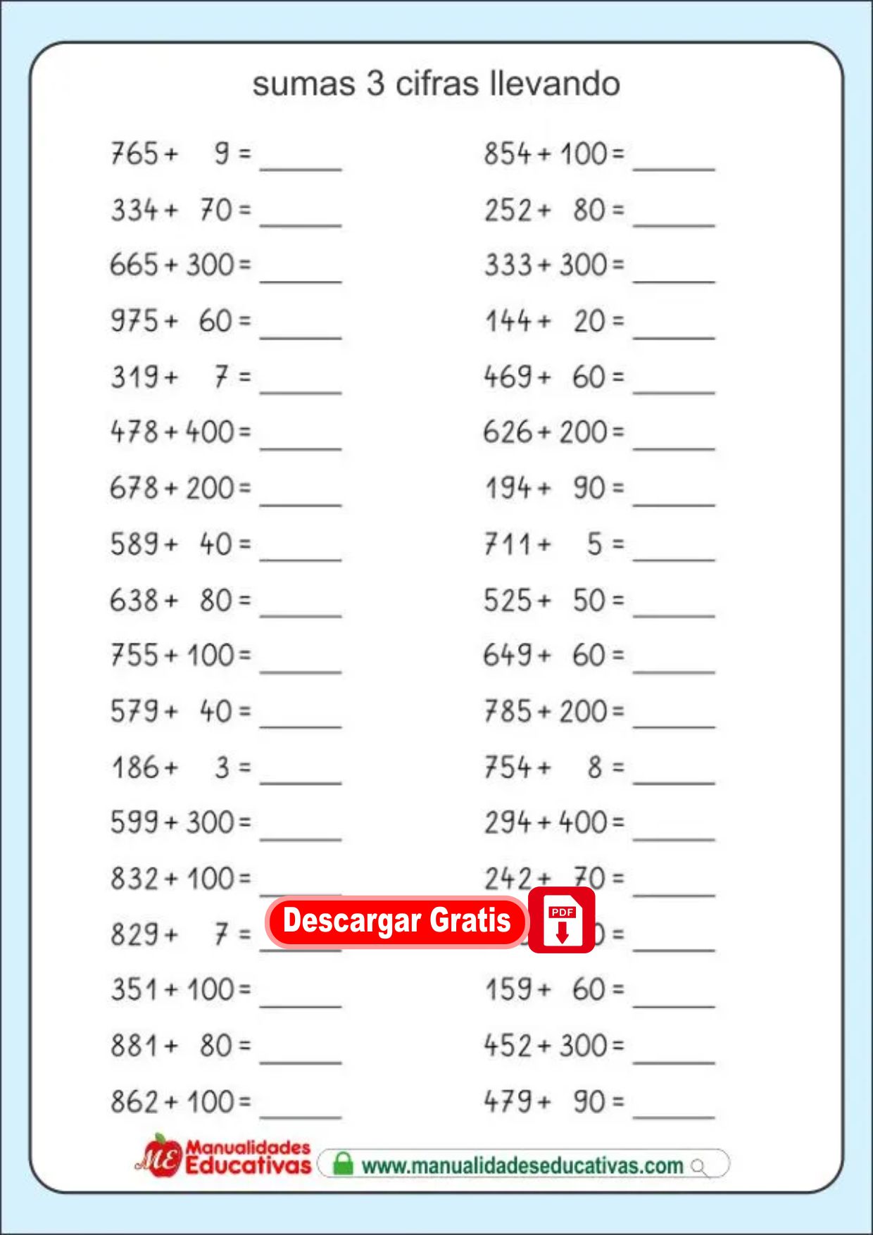 Material - CUADERNILLO DE SUMAS Y RESTAS 3° y 4° PRIMARIA 💟⭕️CUADERNO ...
