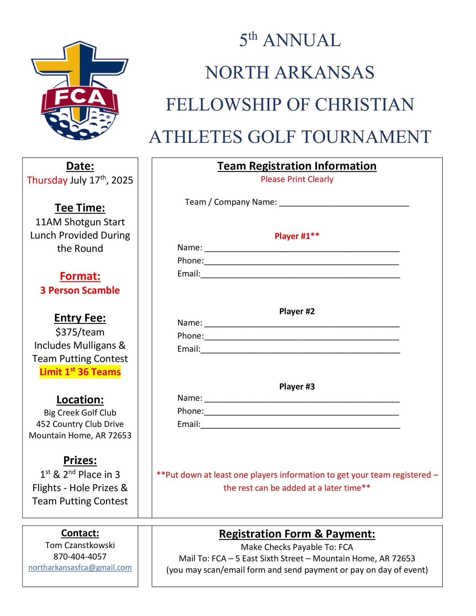 5th Annual North Arkansas Fellowship of Christian Athletes Golf Tournament