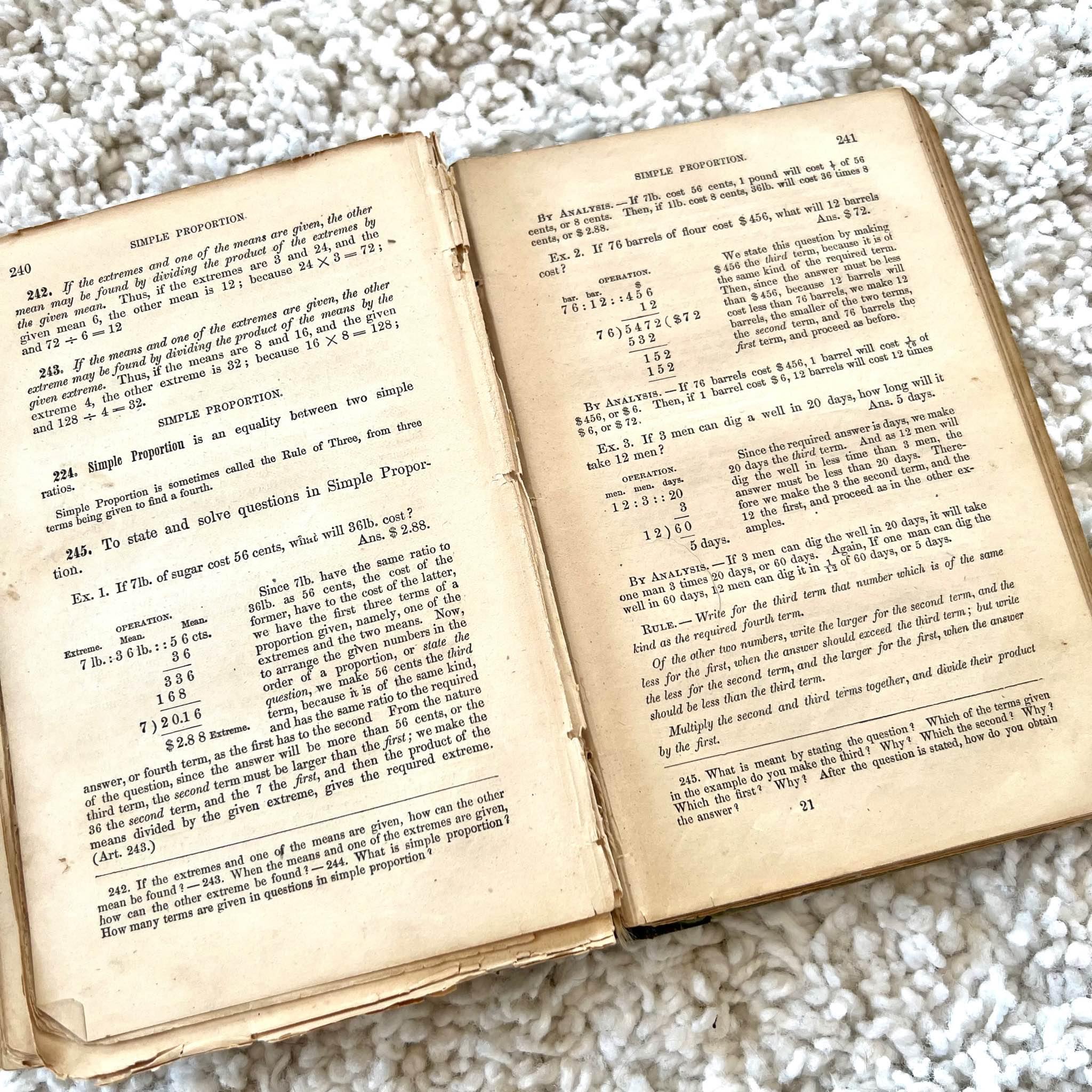 Antique 1875 Greenleafs Common School Arithmetic Hardcover Book