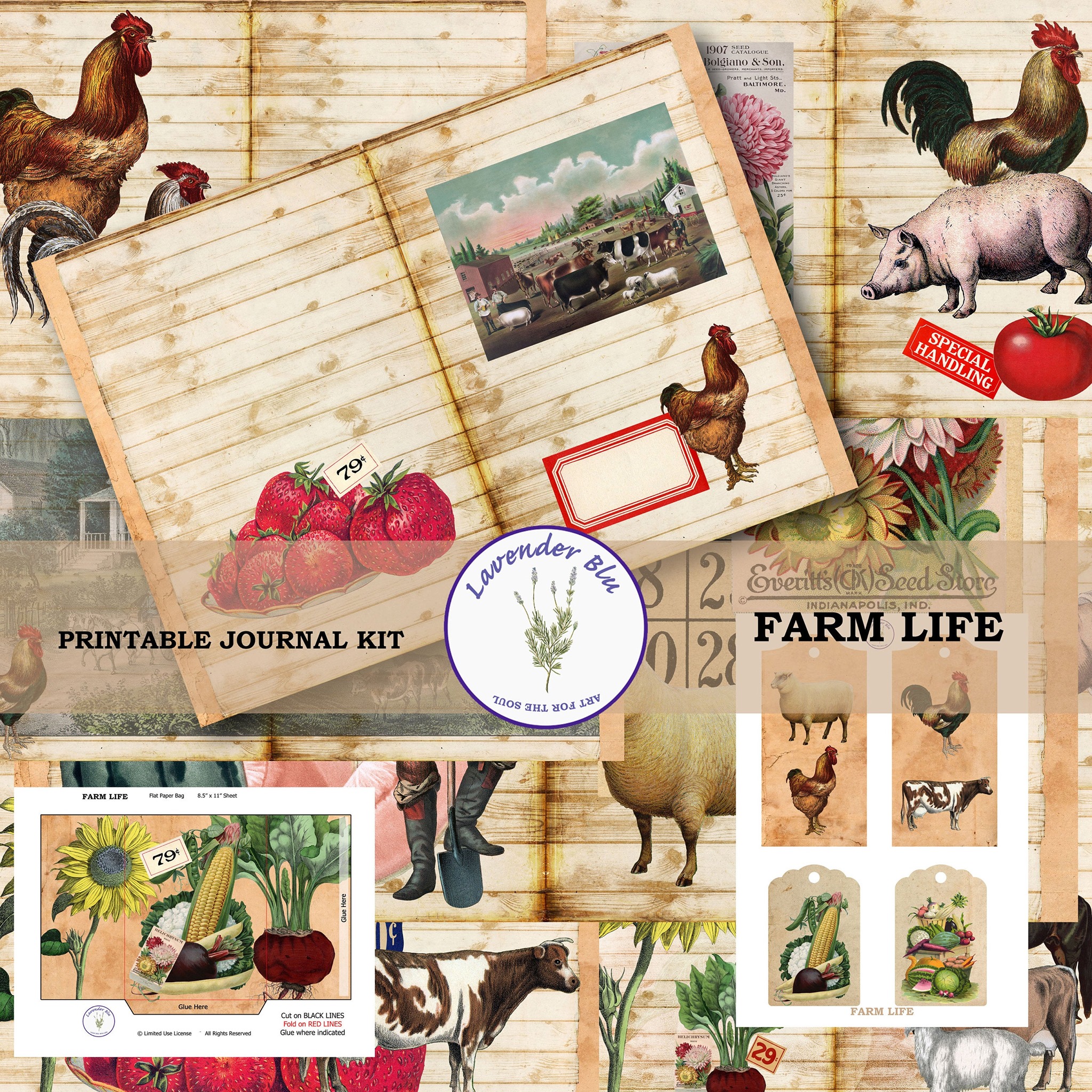 Lavender - Printable Journal Kit Farm Life Digital Printable Paper for ...