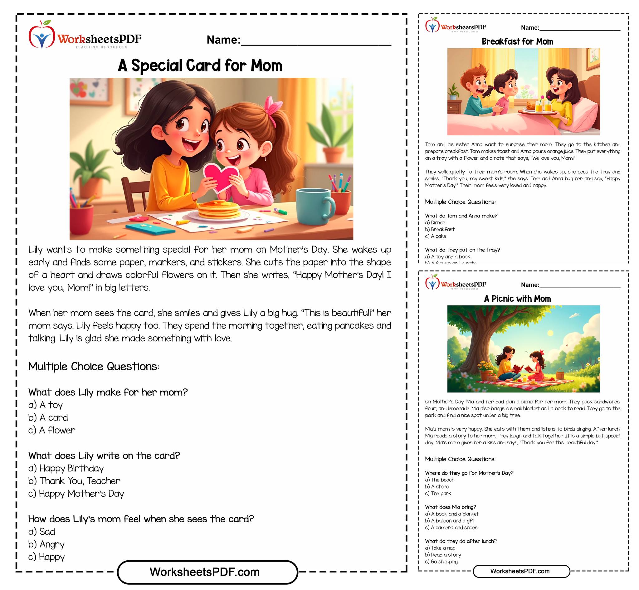 Worksheets - Mother’s Day Reading Comprehension Download PDF https ...