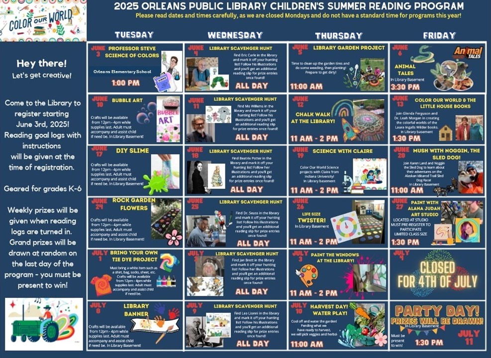 Orleans - THE 2025 CHILDREN'S SUMMER READING PROGRAM SCHEDULE IS ...