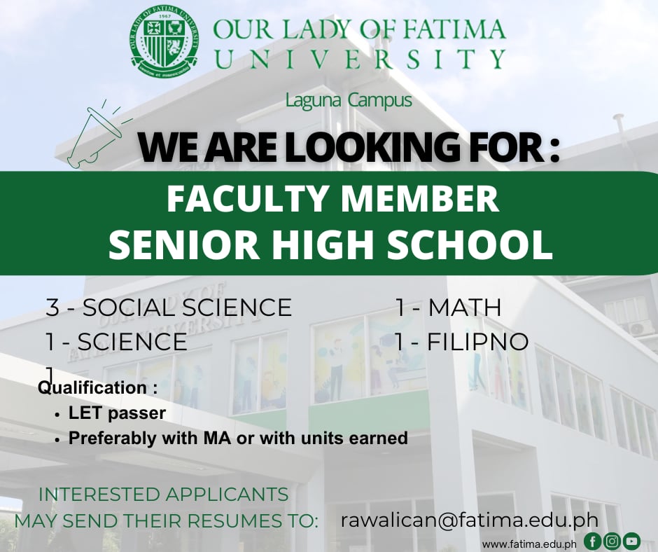 Our Lady of Fatima... - Our Lady of Fatima University