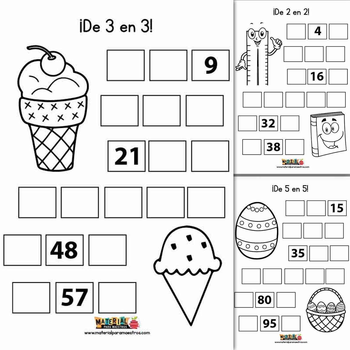Material - Fichas para imprimir y trabajar el conteo de números de 2 en ...