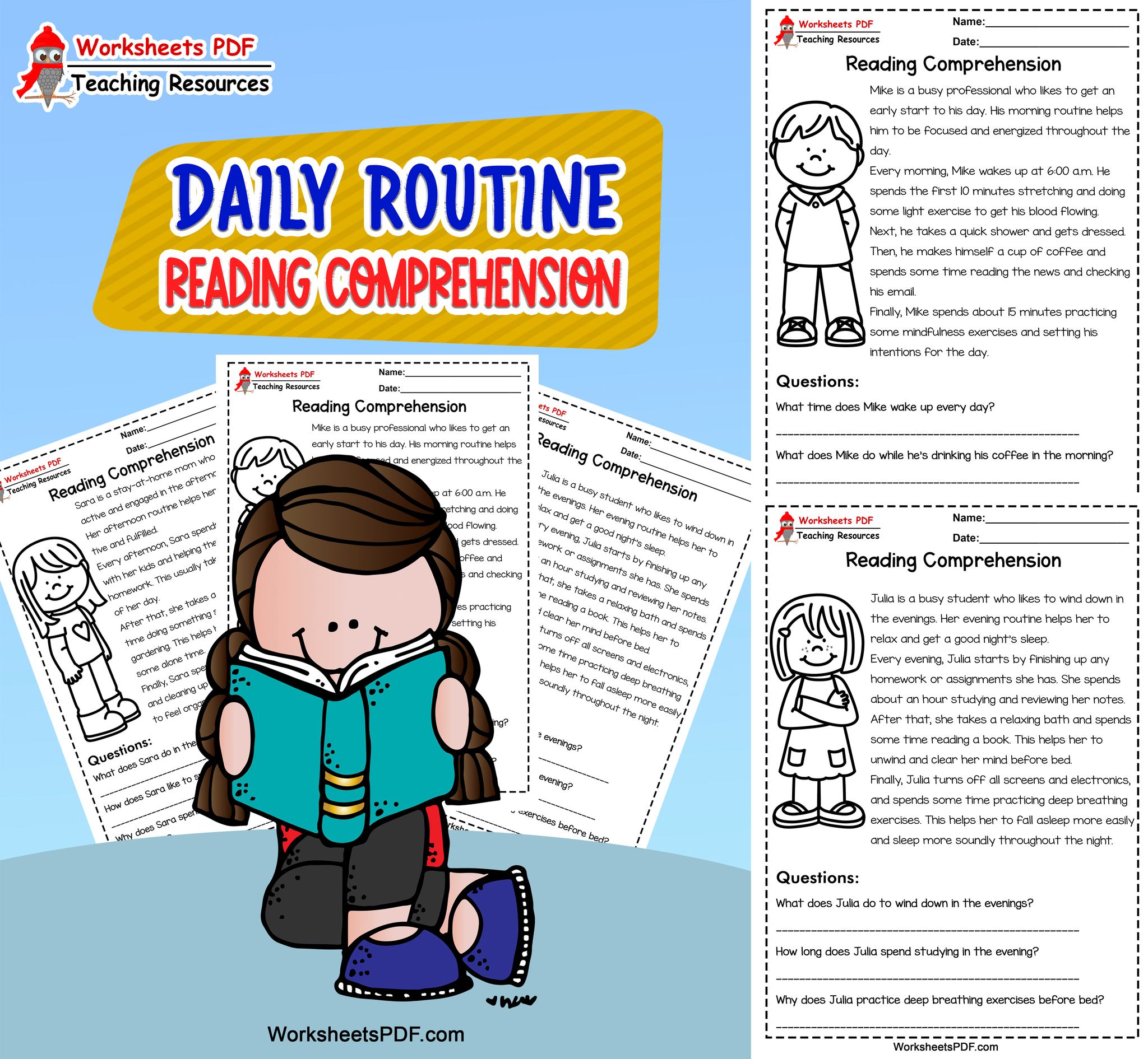 Worksheets - Daily Routines Reading Comprehension Download PDF https ...