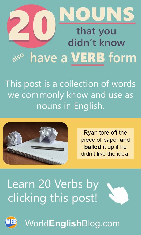 Free - 20 NOUNS that you didn’t know have a VERB form 💬What is a noun ...