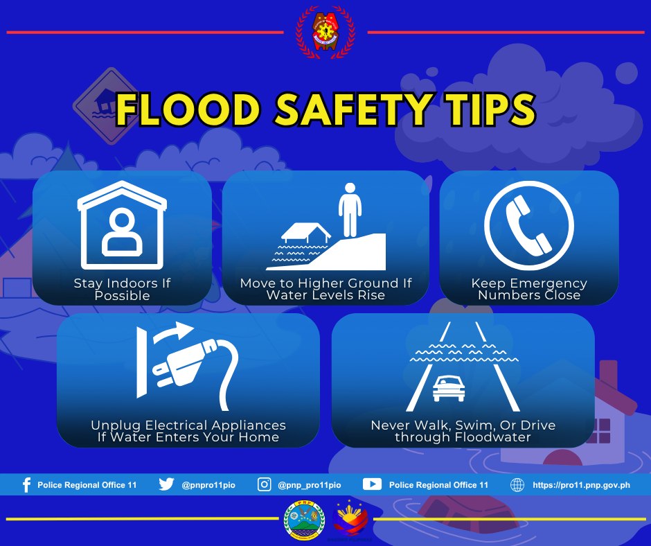 Police - FLOOD SAFETY TIPS 1. Stay indoors if possible 2. Move to ...