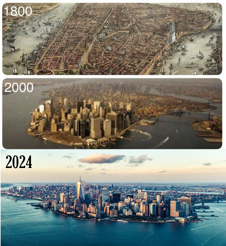Lens - The Transformation of Manhattan 🌳 ️🏙️ 1800s 2000 & 2024 ...