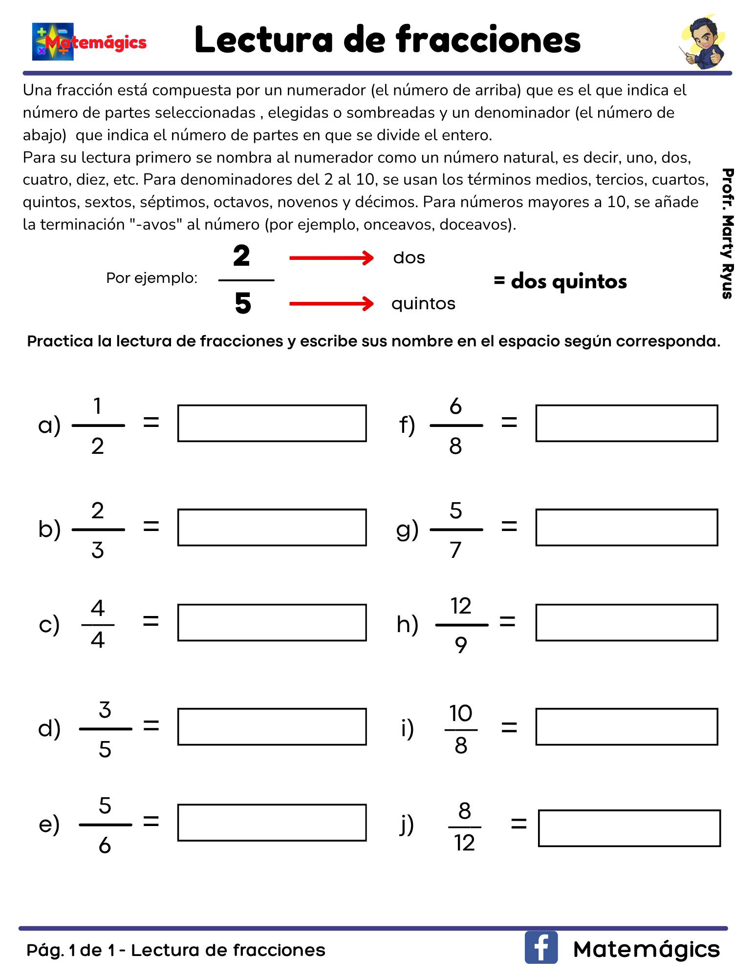 Matemágics - ¿Sabes como se lee una fracción? 3️⃣4️⃣5️⃣6️⃣ de PRIMARIA ...