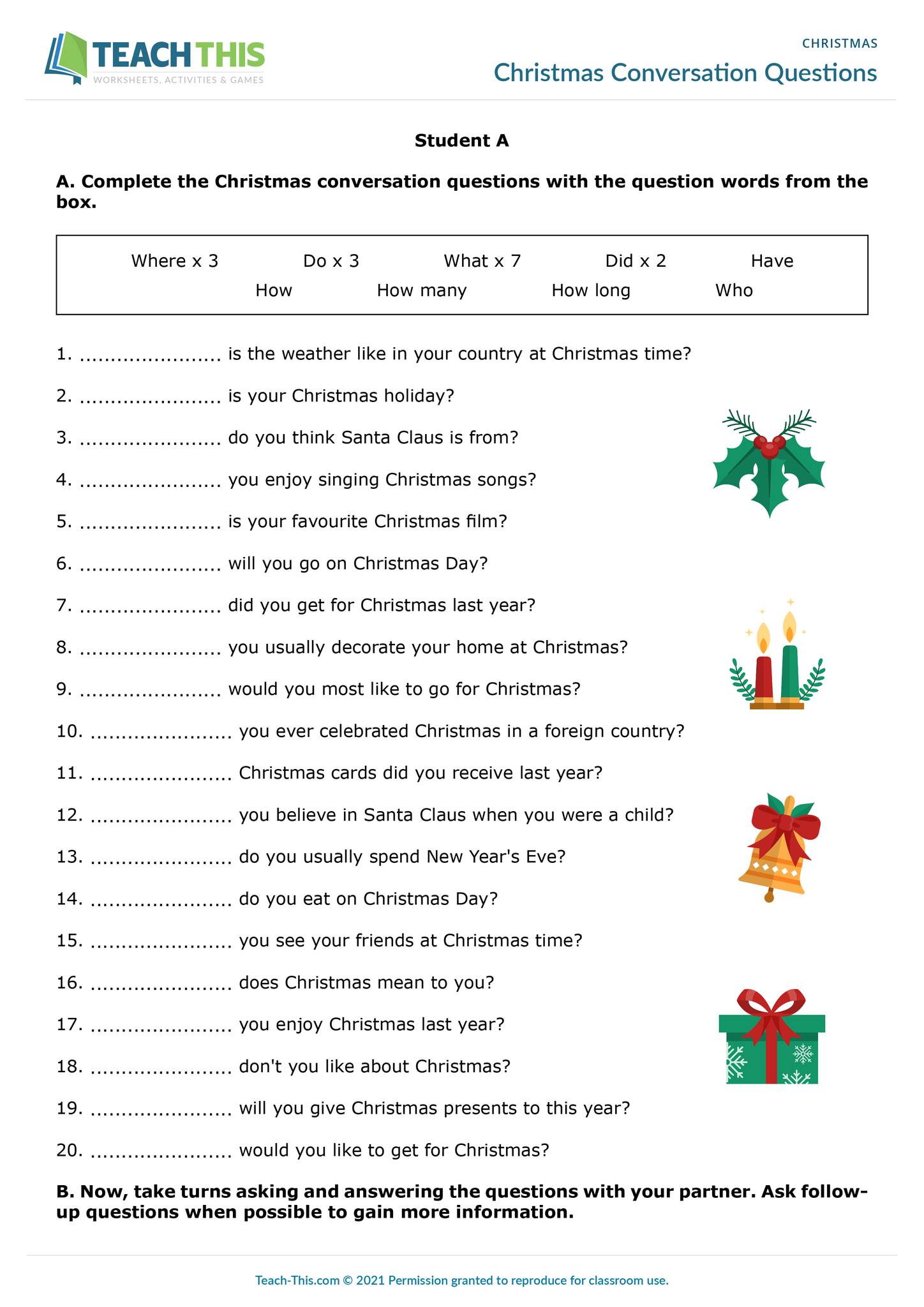 ESL games and activities | Christmas Conversation Questions | Facebook
