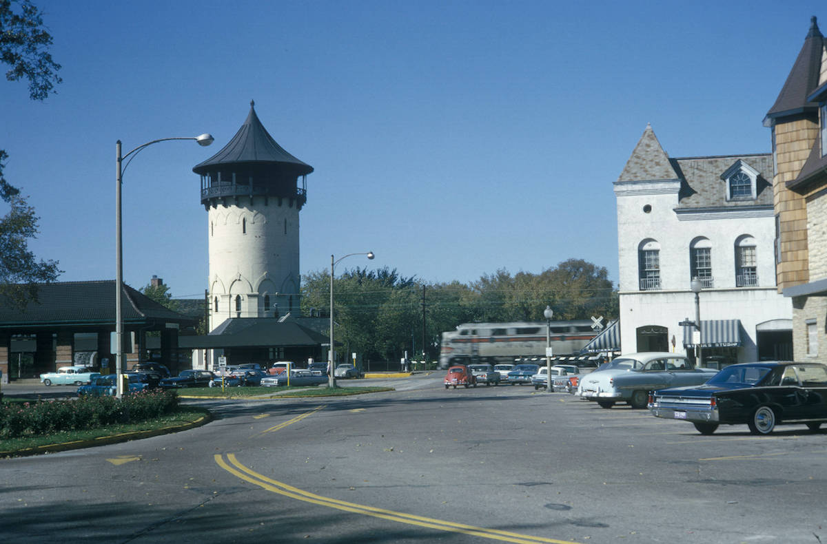 Illinois Water Tower And Business District Riverside 1964 Photo