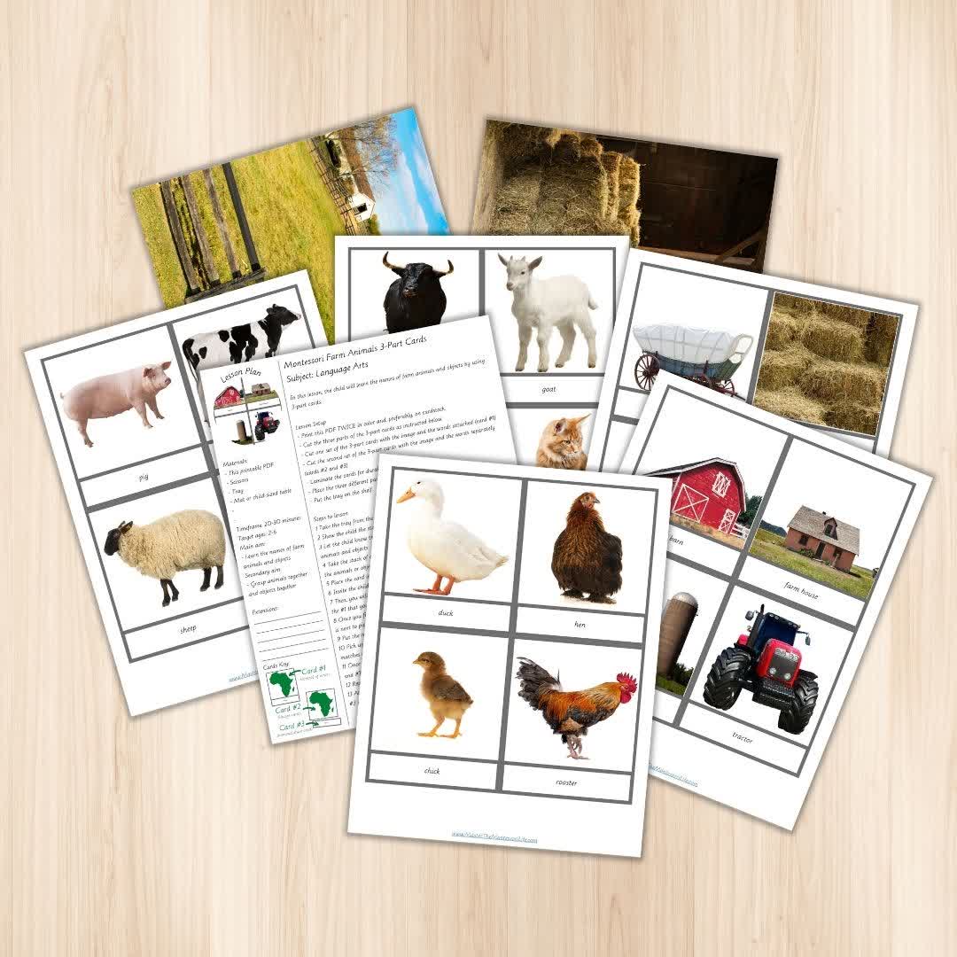 The Natural - Montessori Language Arts Farm Animals 3-Part Cards ...