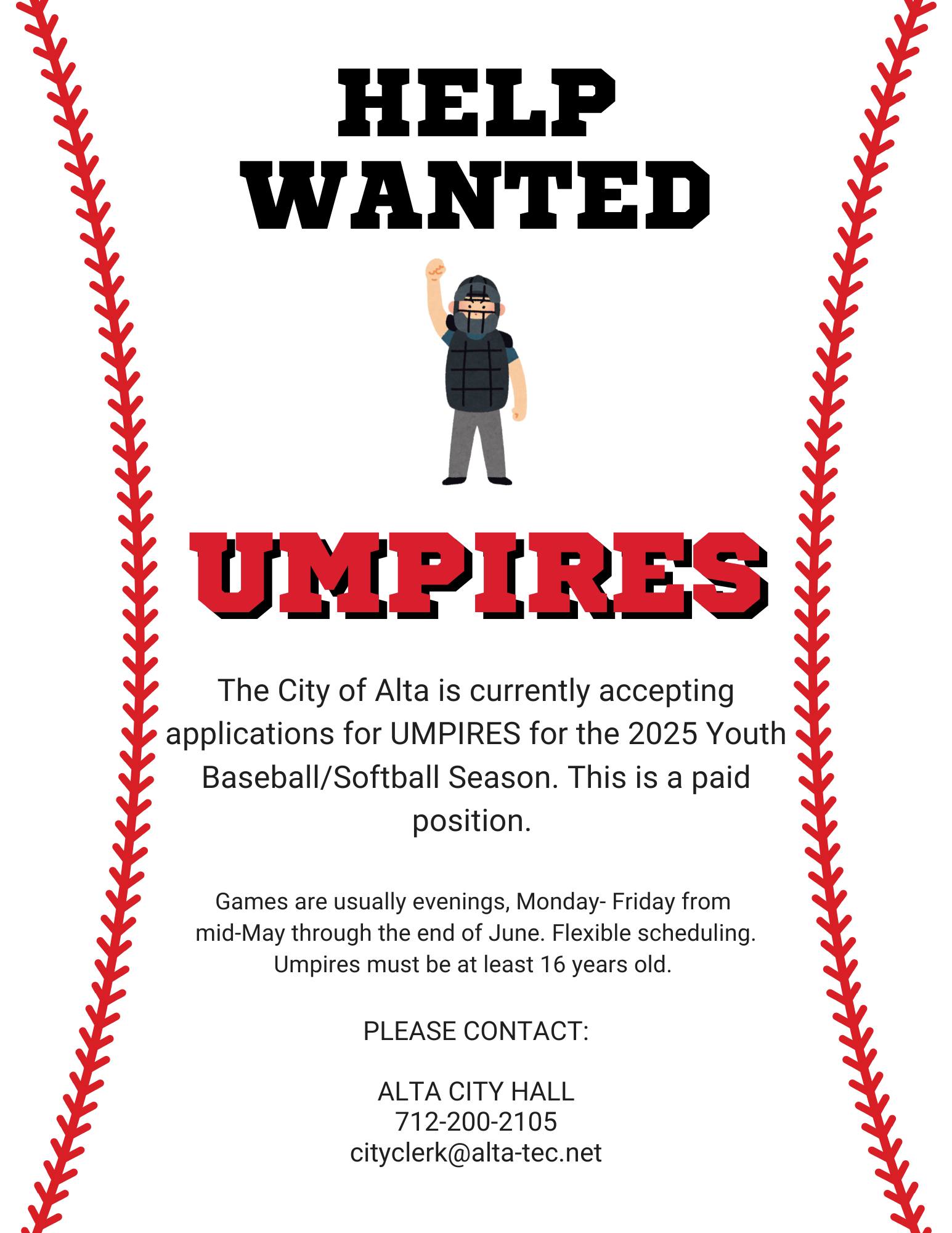 Alta - The City of Alta is currently accepting applications for UMPIRES ...