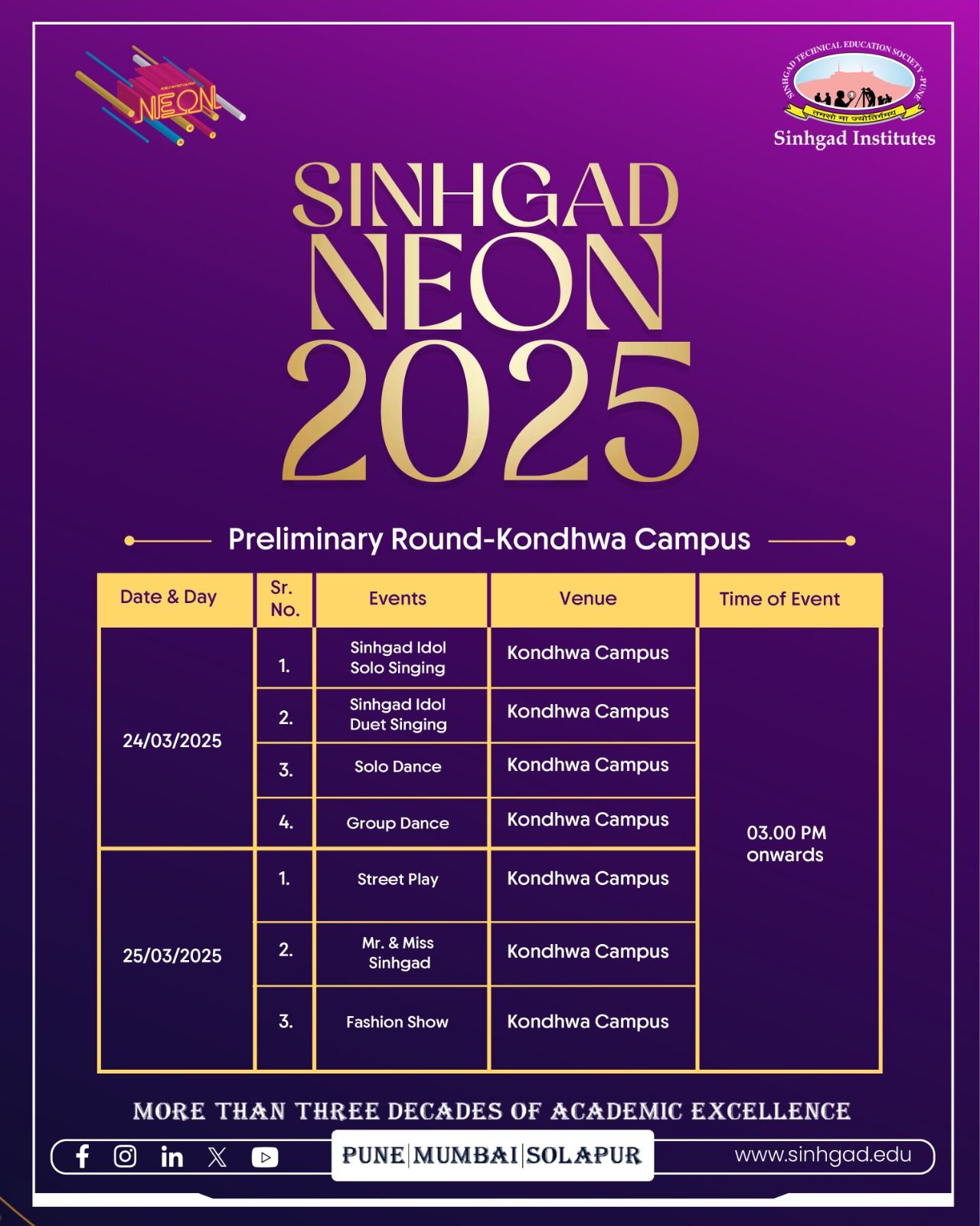 Sinhgads 🌟 Save The Dates 🌟 Sinhgad Neon Festival 2025 Kondhwa