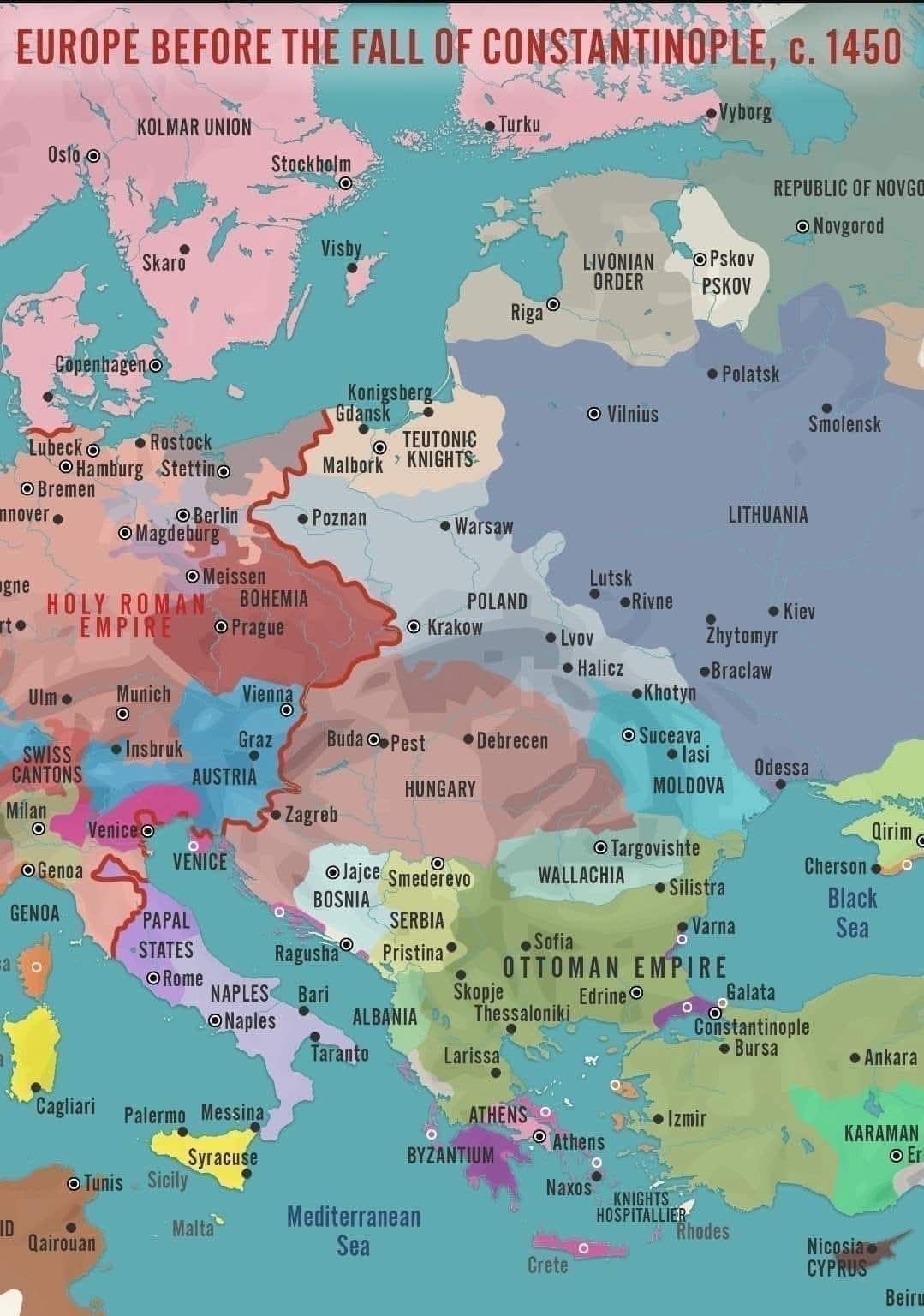 World - 🌍 😮 Europe Before the Fall of Constantinople, c. 1450. 👉 A map ...