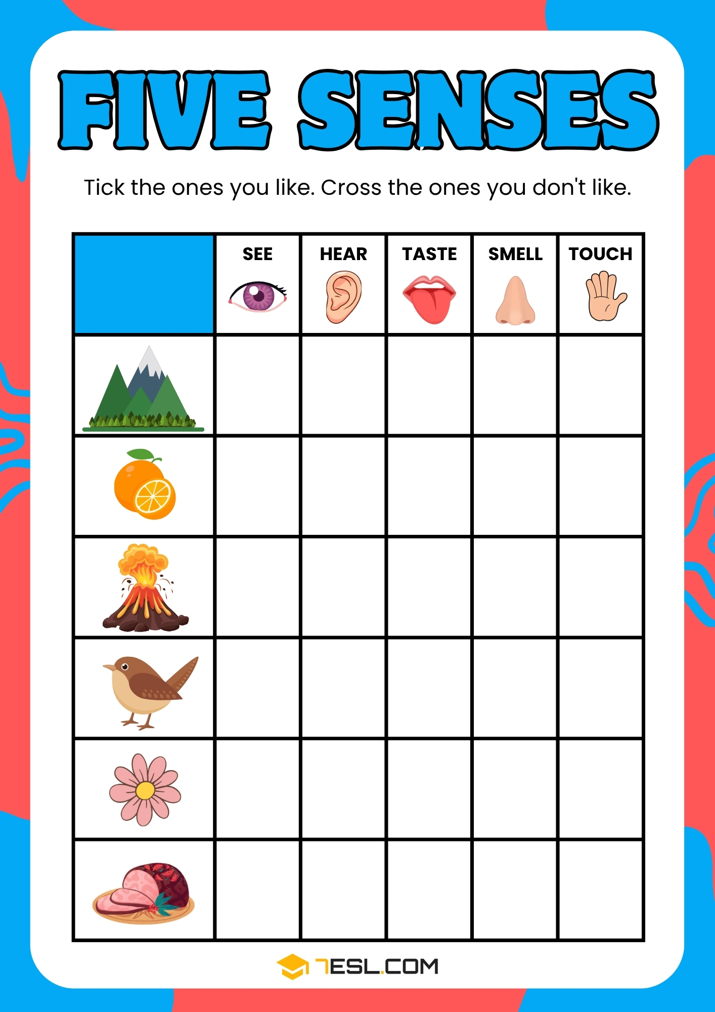 English Grammar - Five Senses Worksheets! | Facebook