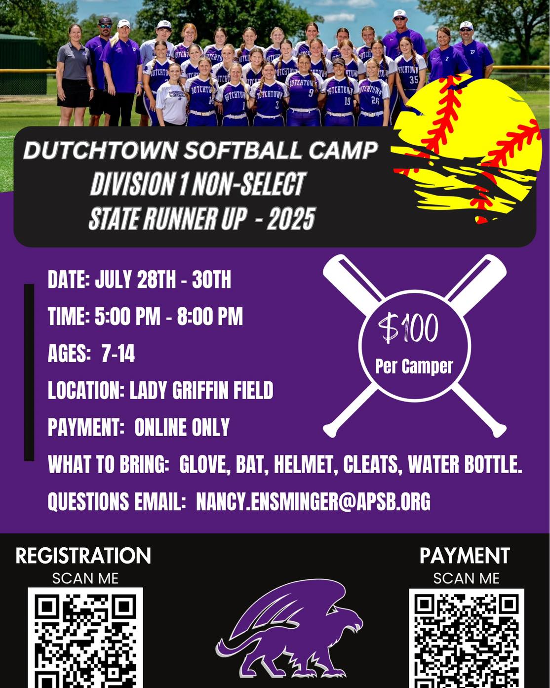 Dutchtown - 💜🖤🤍DUTCHTOWN SOFTBALL CAMP 💜🖤🤍 🏆 DIVISION 1 NON-SELECT ...