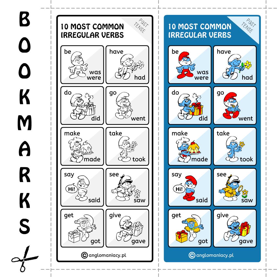 Anglomaniacy - 10 MOST COMMON IRREGULAR VERBS BOOKMARKS...