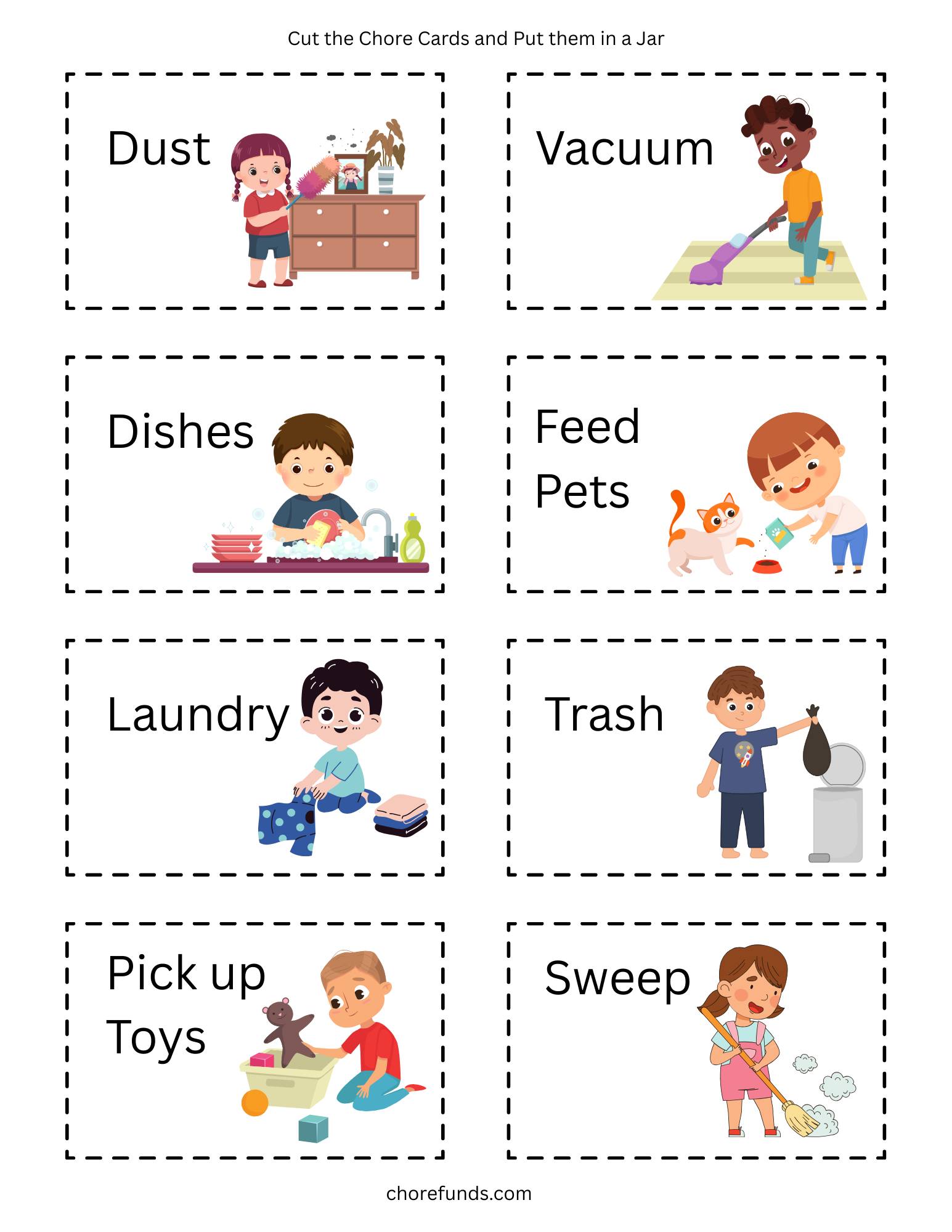 Free Printable Chore Cards Cut outs for Preschool, Kindergarten, and ...