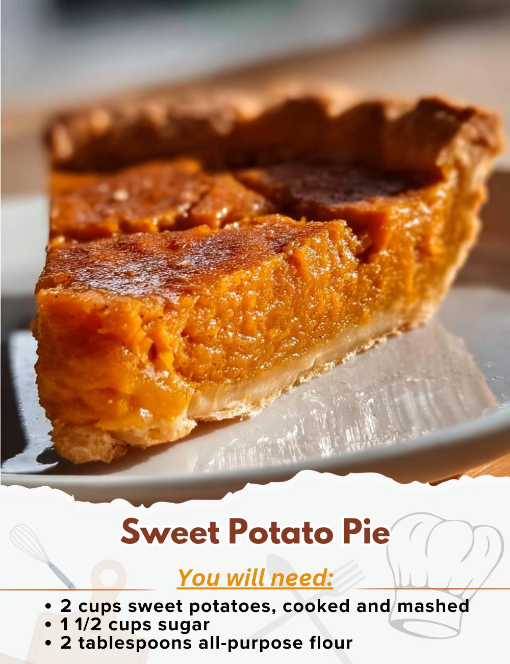 Yummy - Sweet Potato Pie Ingredients: - 2 cups sweet potatoes, cooked ...