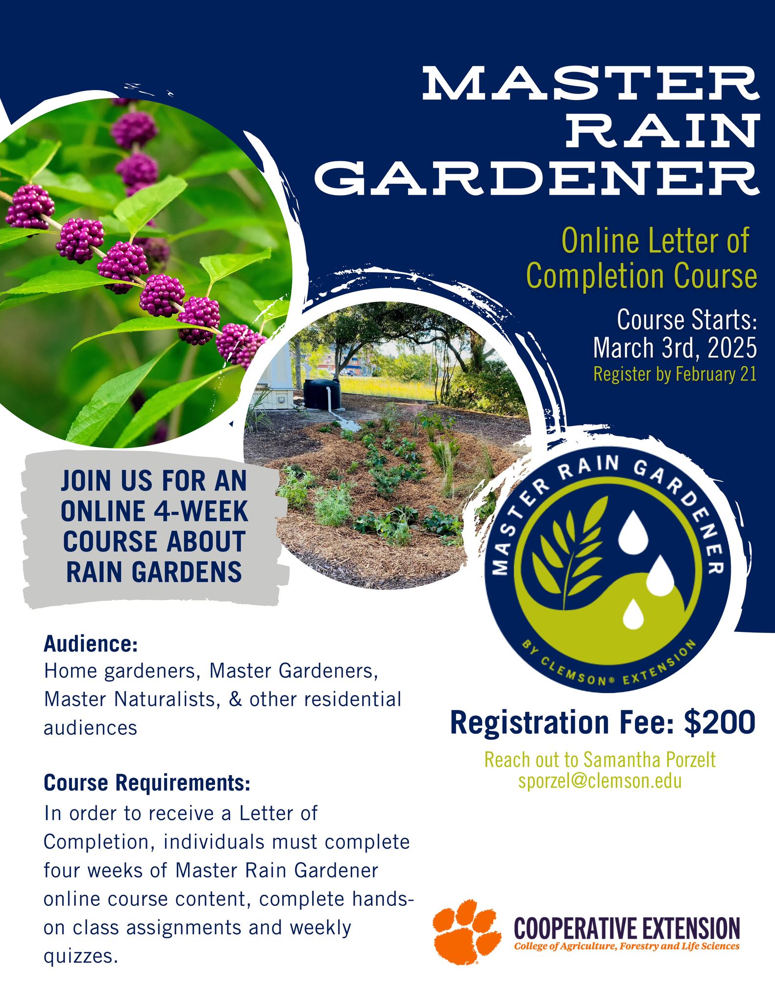 Clemson Registration For The 2025 Master Rain Garden Letter Of
