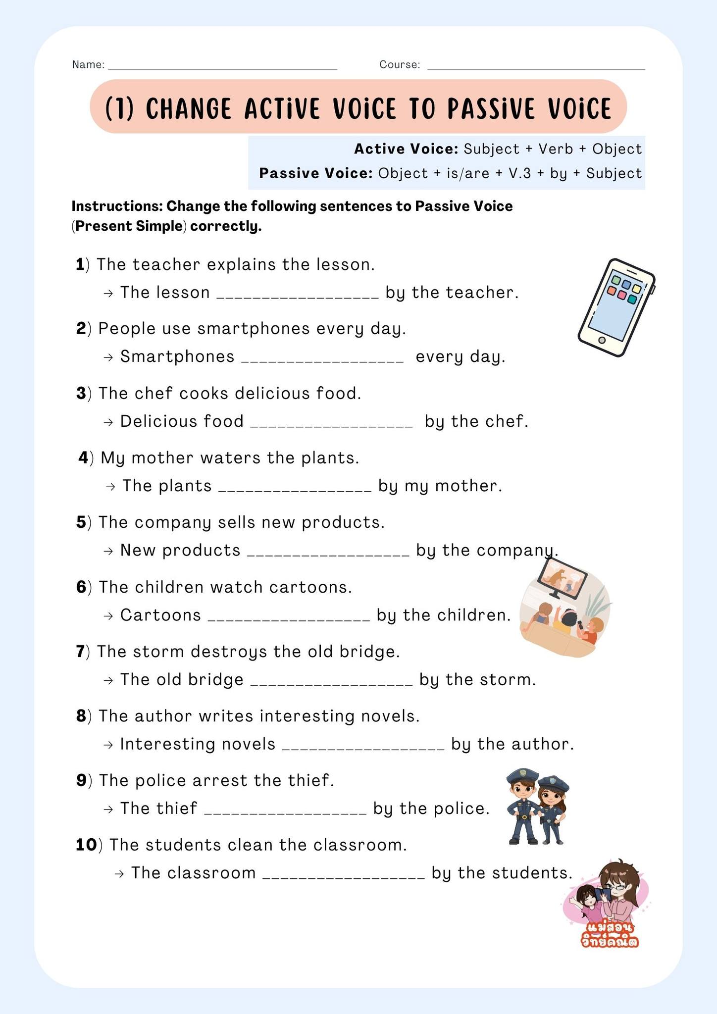 แม่สอนวิทย์คณิต - ใบงานภาษาอังกฤษ - Change Active Voice...