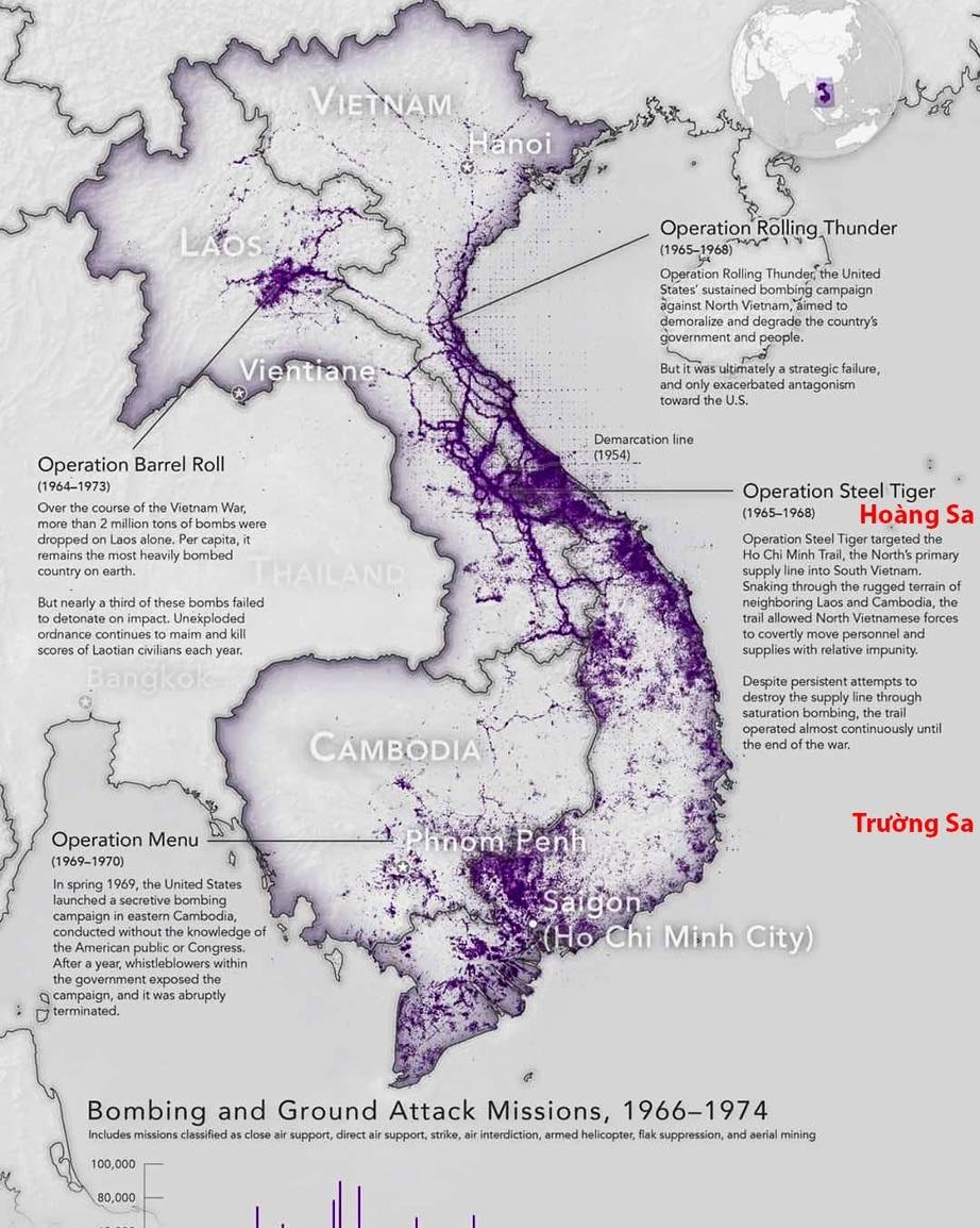 Yêu Sử Việt - Bản đồ mật độ ném bom của quân đội Hoa Kỳ... | Facebook