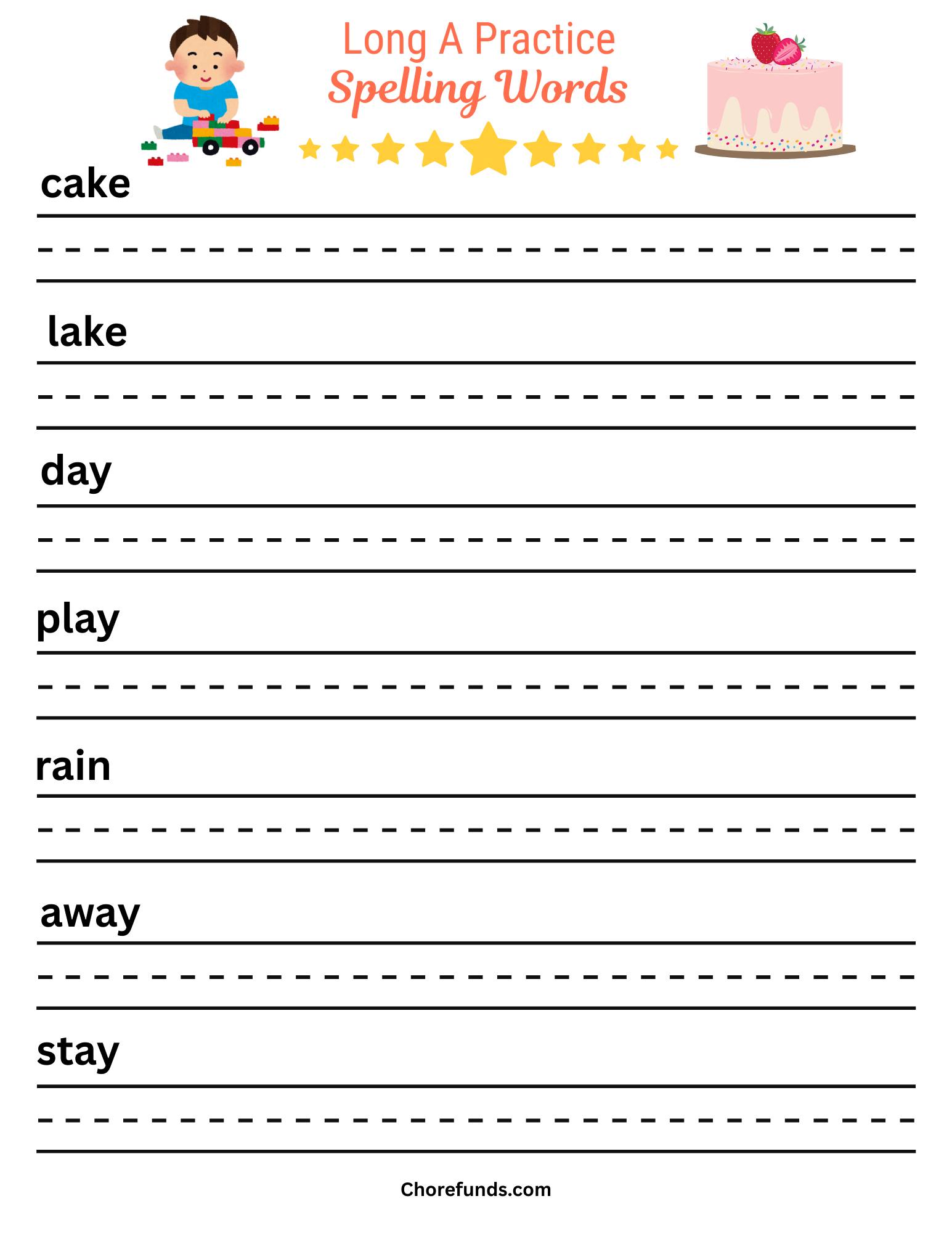 Free Spelling Words Practice worksheet for Kindergarten or First Grade ...