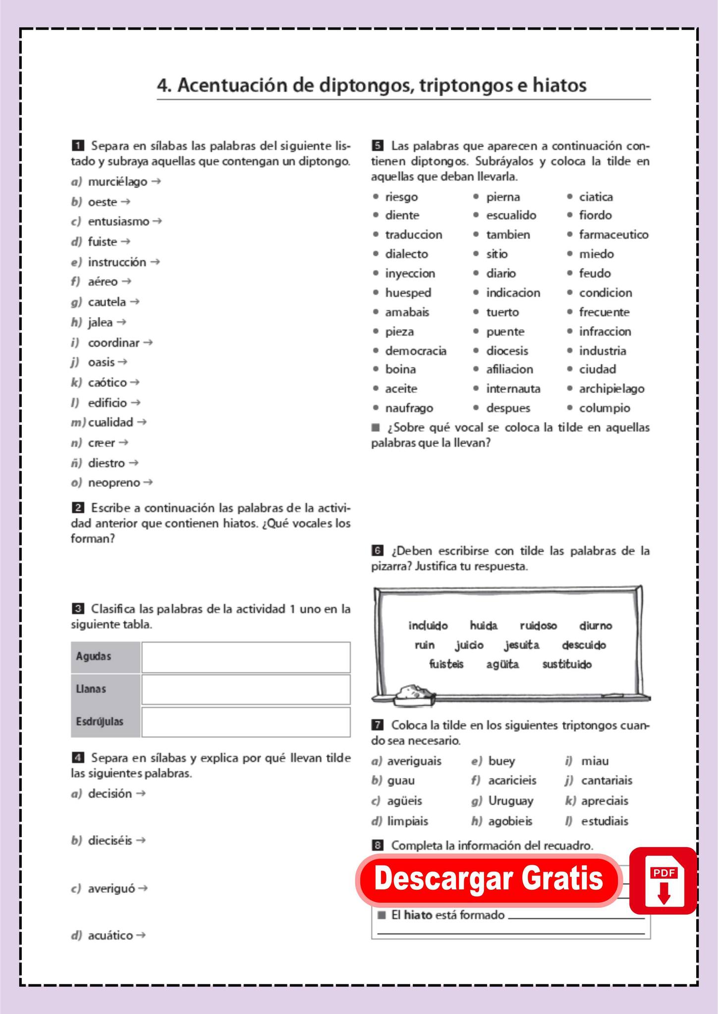 Material - Cuadernillo de ejercicios diptongos e hiatos. ⭕️ ️CUADERNOS ...