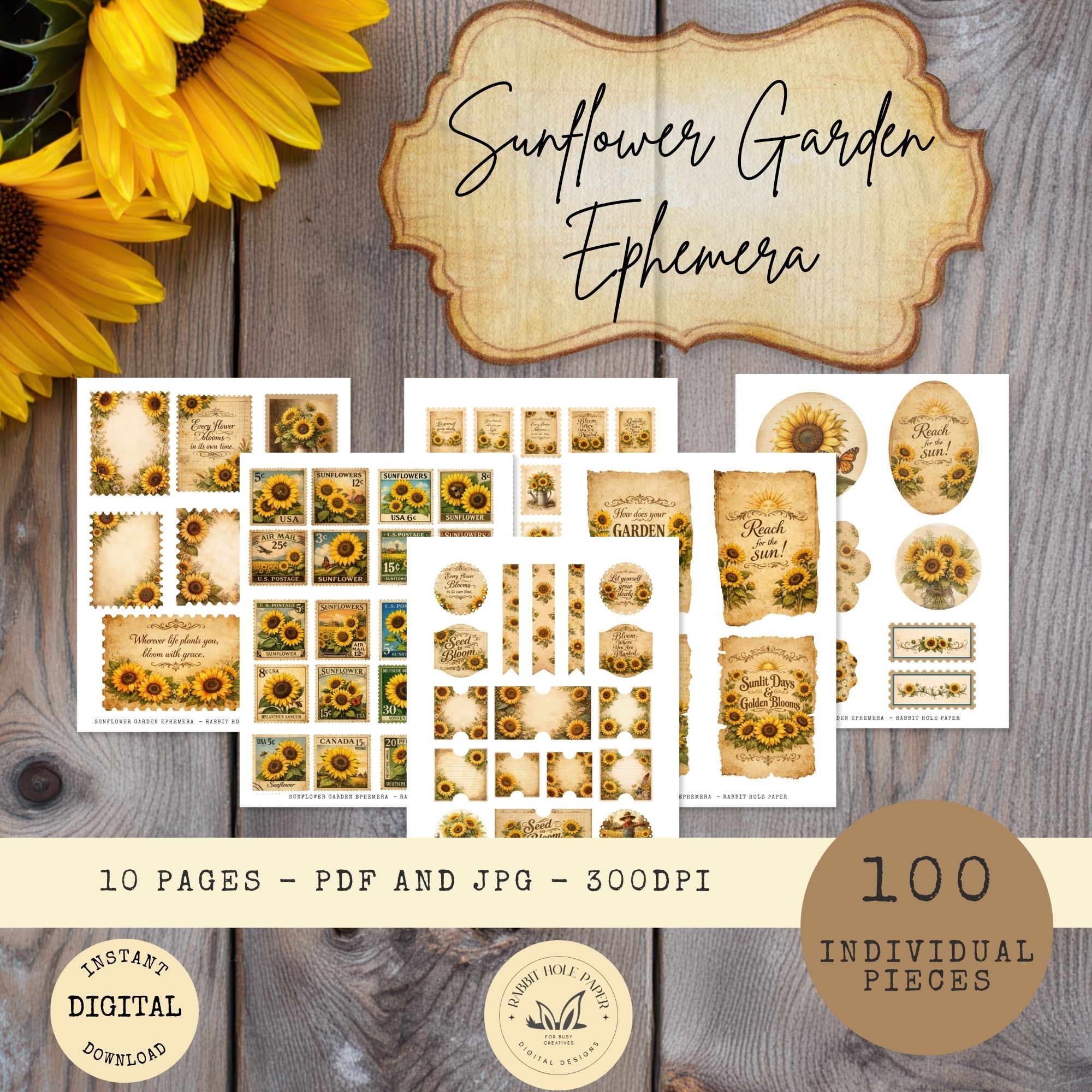 Rabbit - 🌻 New in the shop: Sunflower Garden Ephemera Pack 🌻 This ...