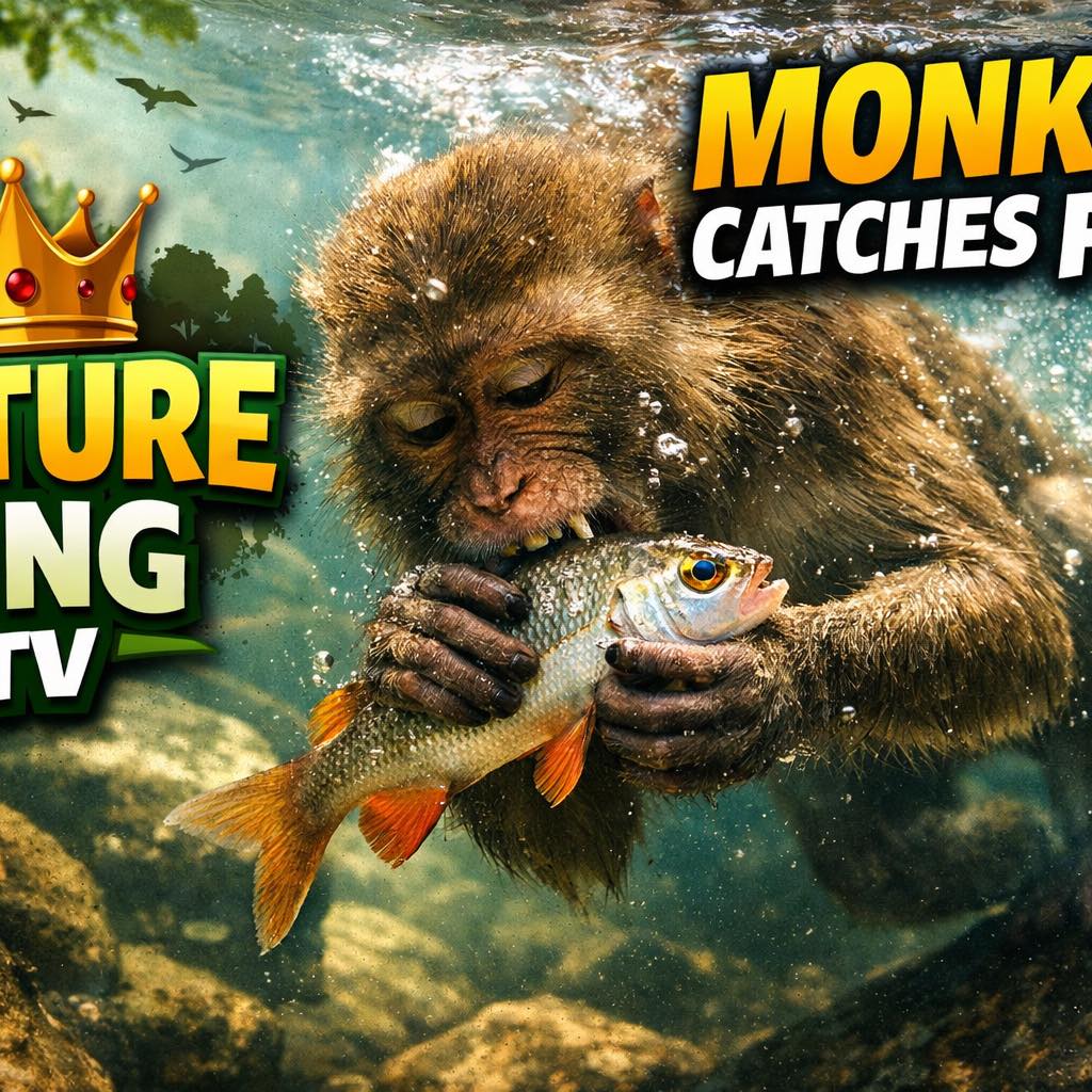 Look at this smart monkey diving underwater to catch a fish. Nature is ...