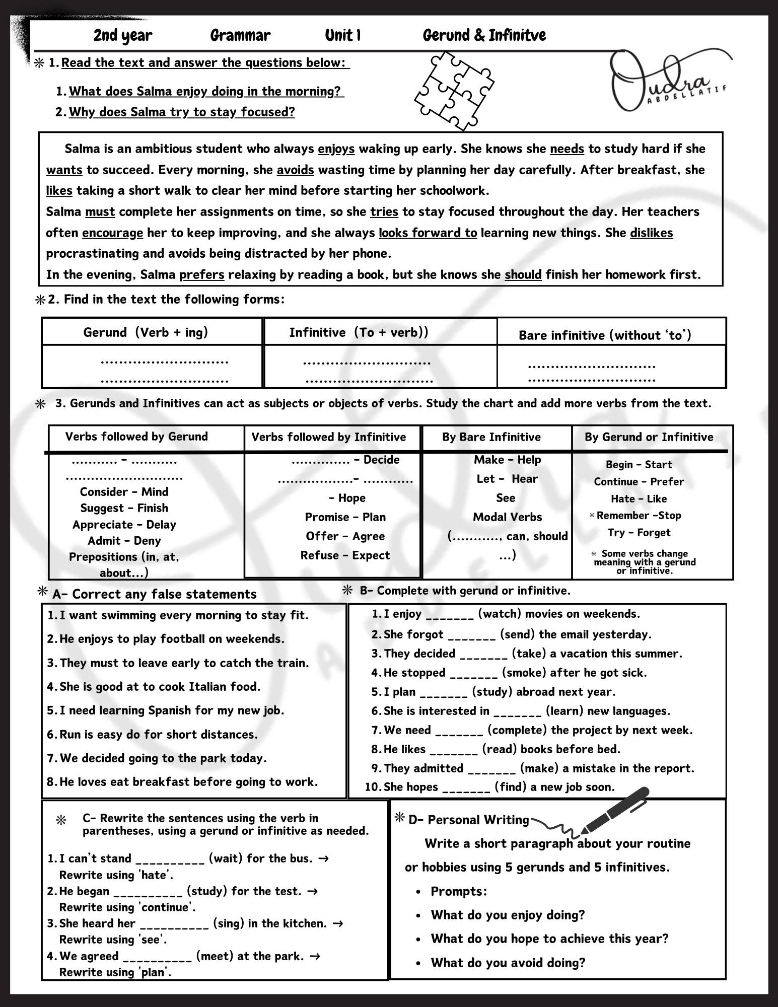 Oudra - Gerund & Infinitve: pdf in first comment Mastering Gerunds ...