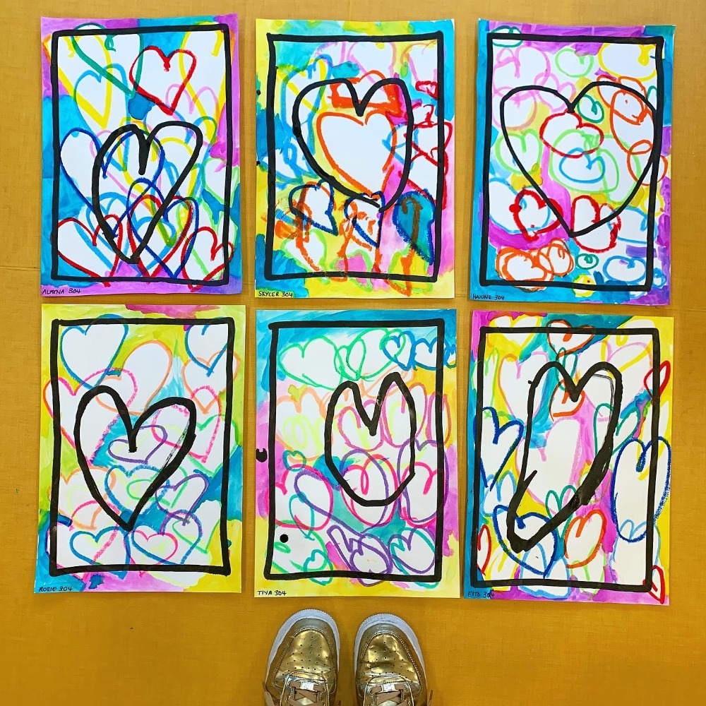 Simple - A joyful classroom display where bold heart outlines float ...